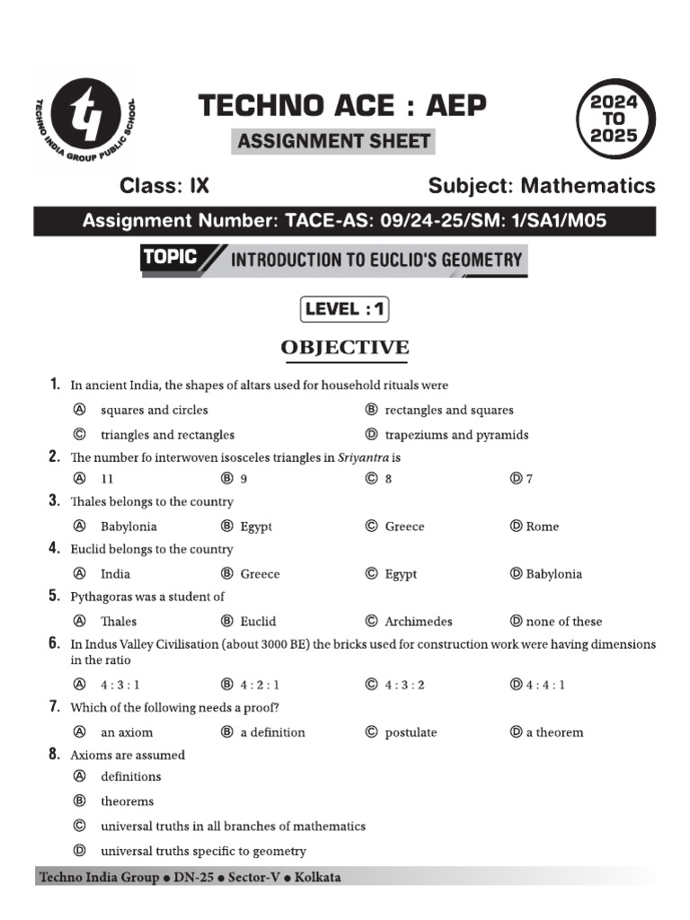Math IX 05 (Ass-L-1) Introduction | PDF
