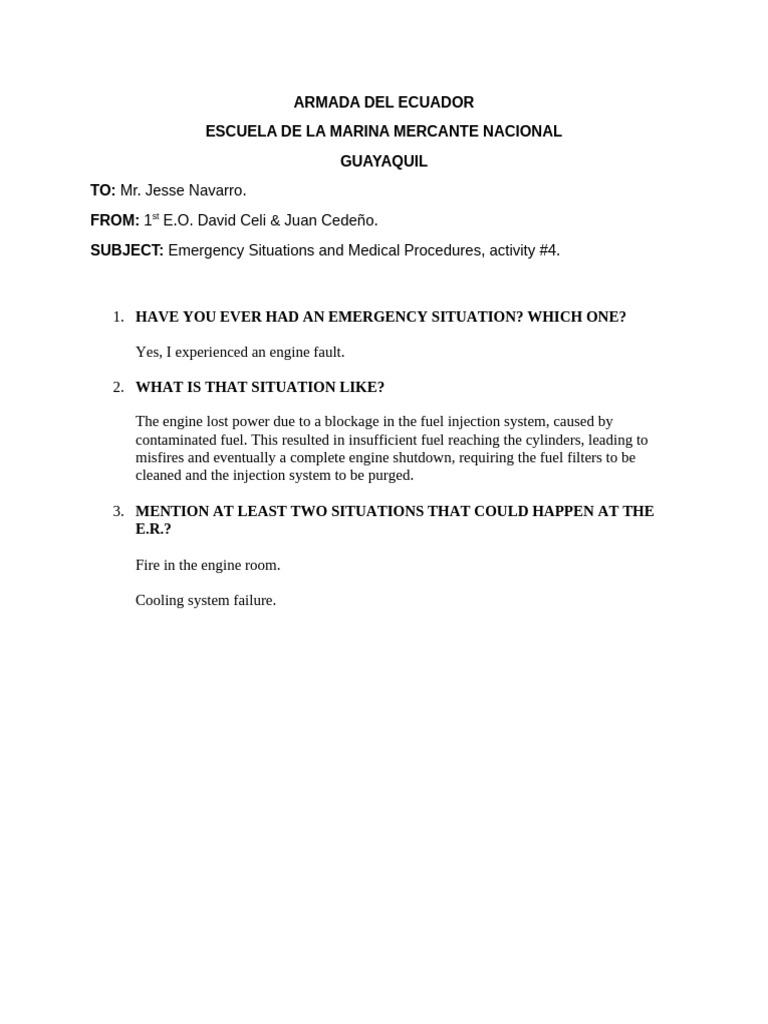 Emergency Situations, Activity #4 | PDF