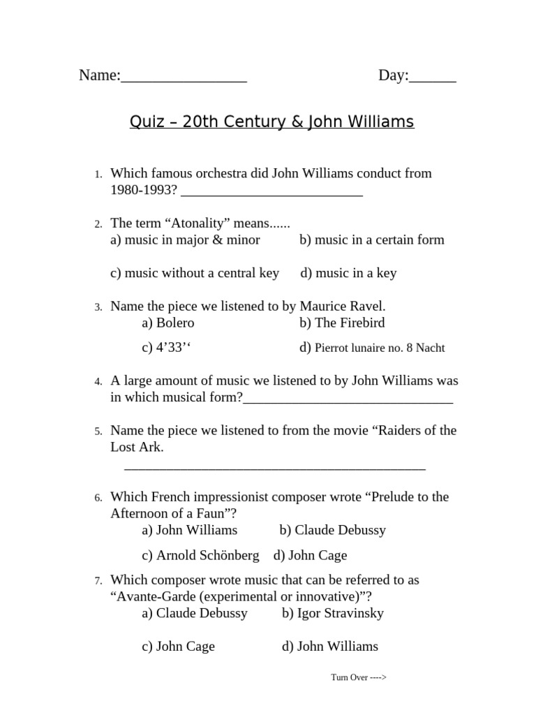 Quiz-20th Century & John Williams | PDF