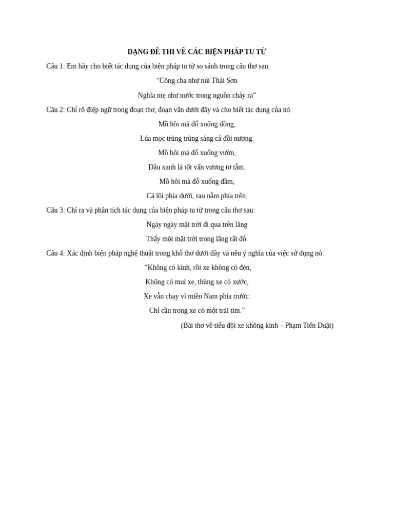 Hai câu thơ "Không có kính, rồi xe không có đèn/ Không có mui xe, thùng xe có xước" sử dụng biện ...