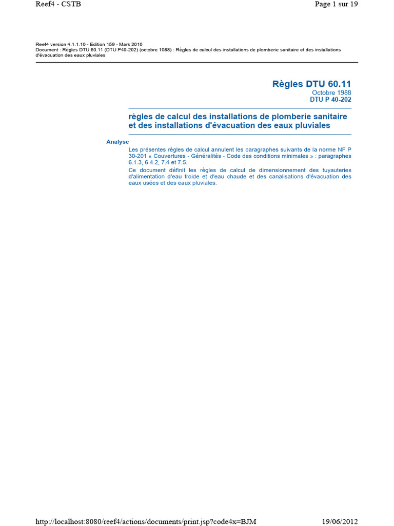 DTU 60.11 Diametres Et Debits | PDF | Plumbing | Building Code