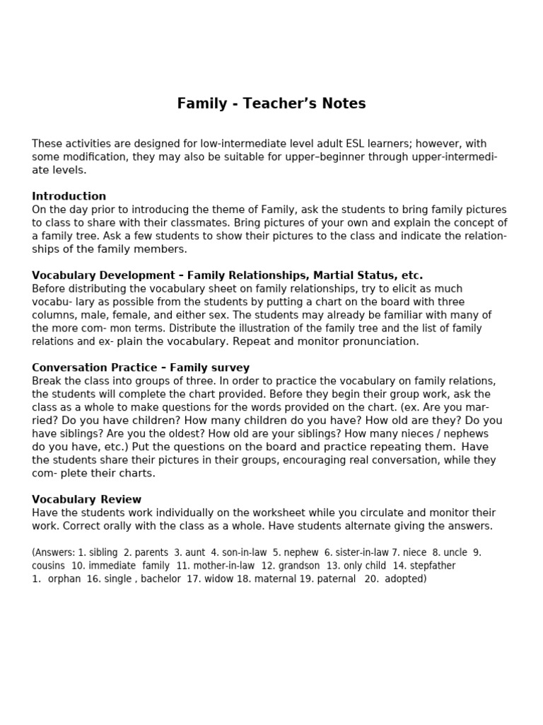Family Teacher Note | PDF