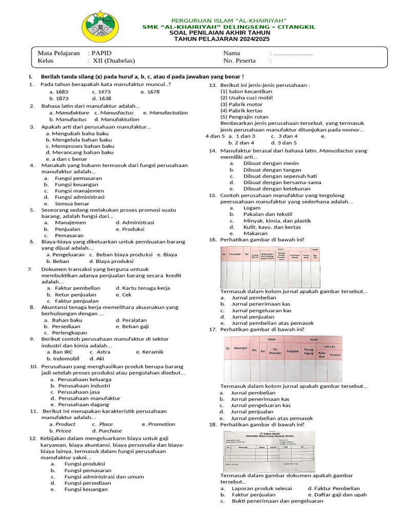 Soal PAPID XII 2024 | PDF