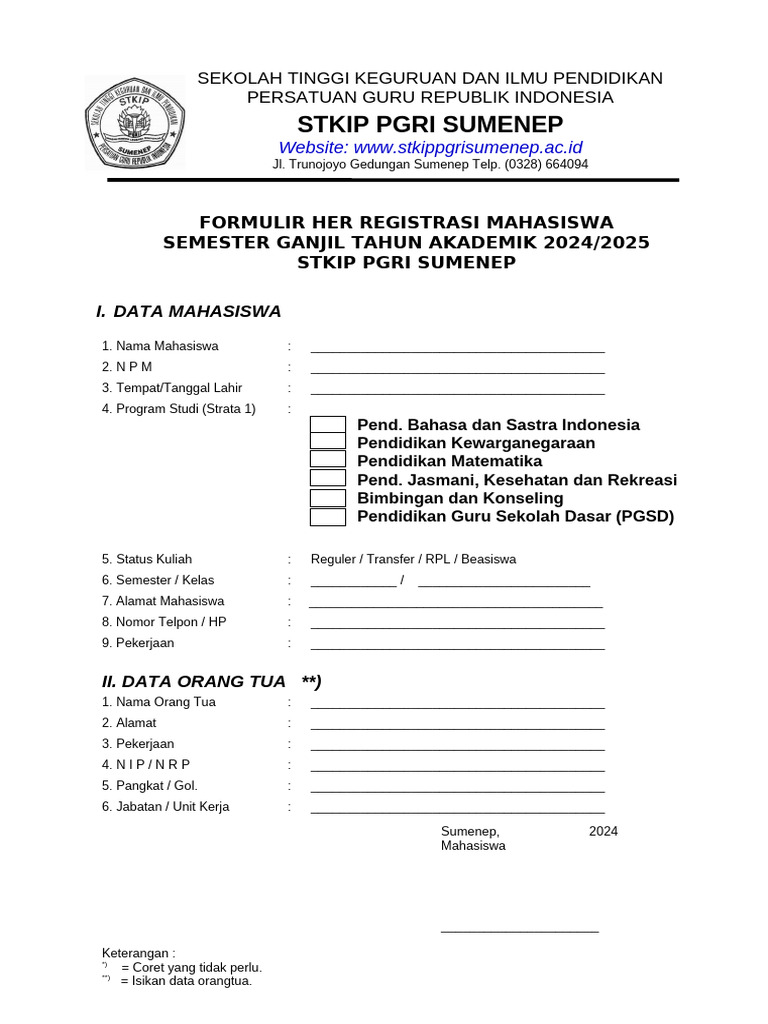 Formulir Registrasi Mahasiswa | PDF