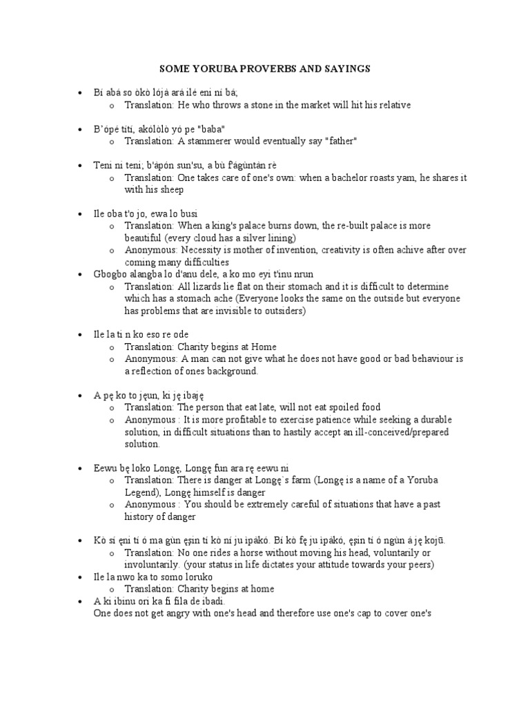 Yoruba Proverbs | PDF | Lie | Religion And Belief