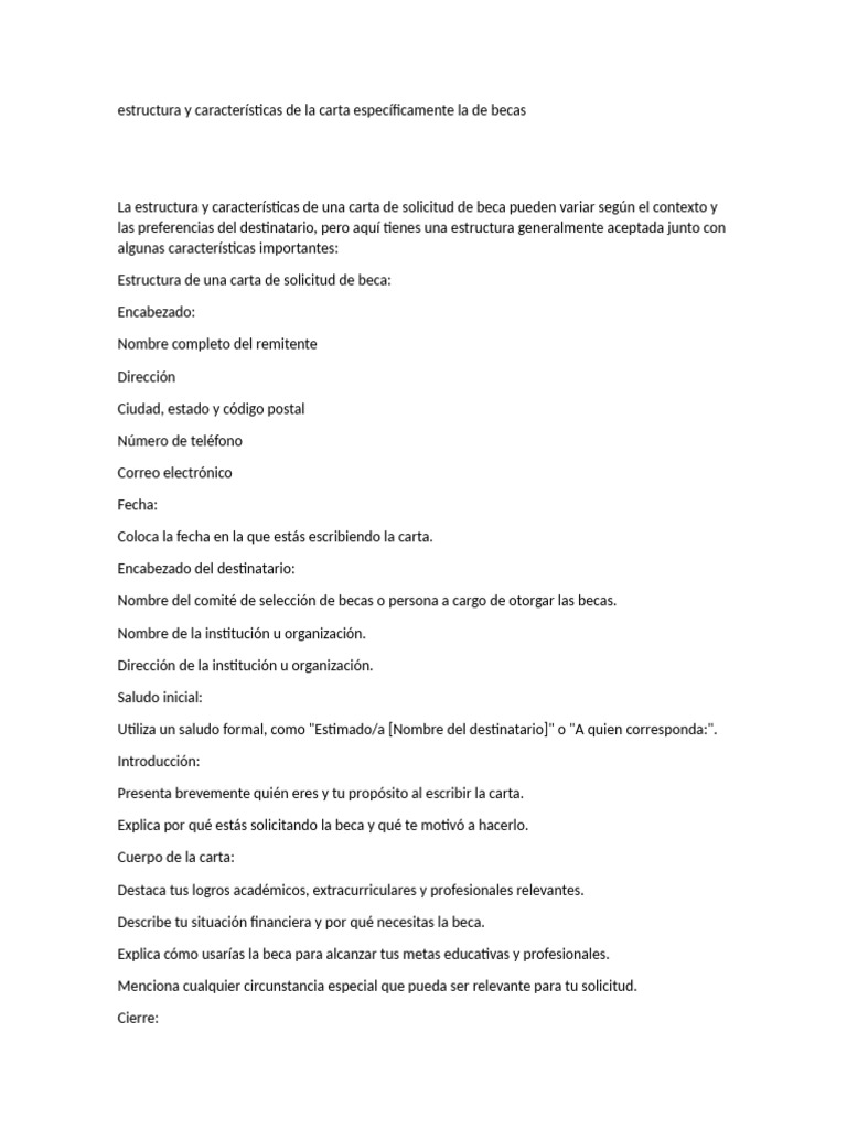 Estructura y Características de La Carta Específicamente La de Becas | PDF