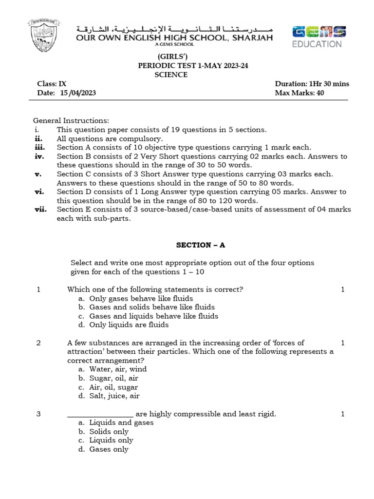 Grade 9 Science PT1 QP | PDF