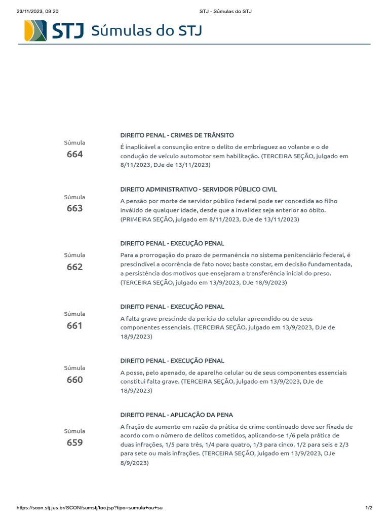 STJ - Súmulas Do STJ | PDF
