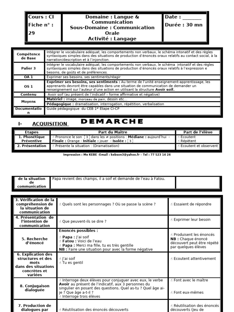 Exprimer Ses Besoins, Ses Sentiments Avoir Soif | PDF