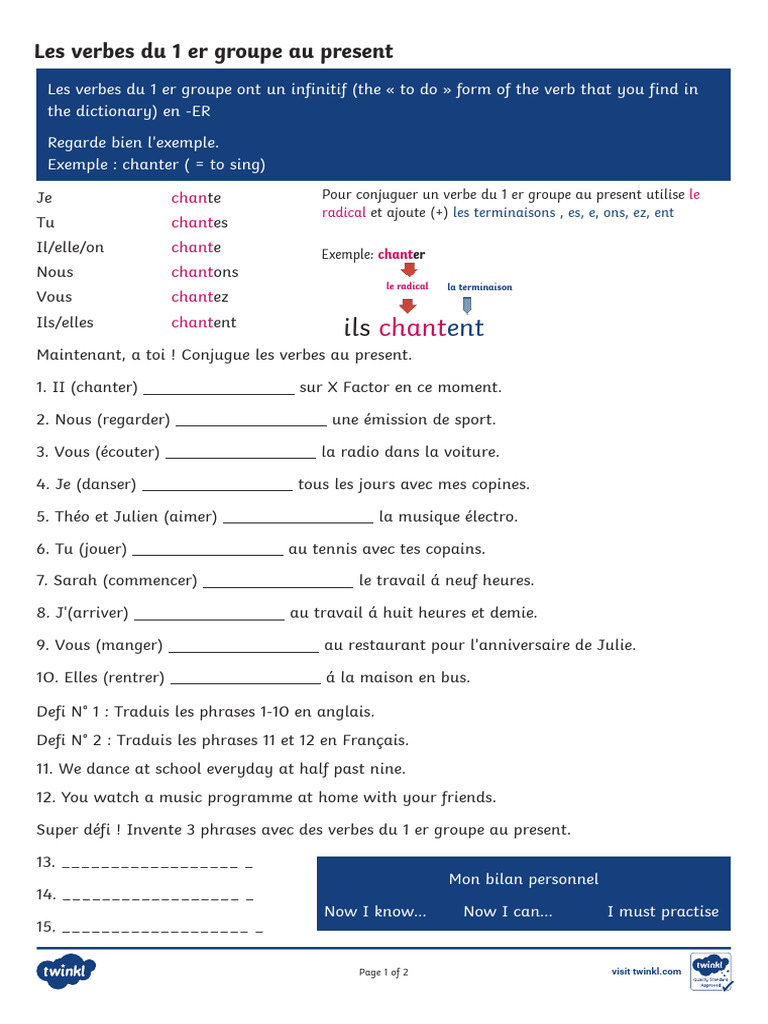 t3 FR 001 Present Tense French Er Verbs - Ver - 4 | PDF