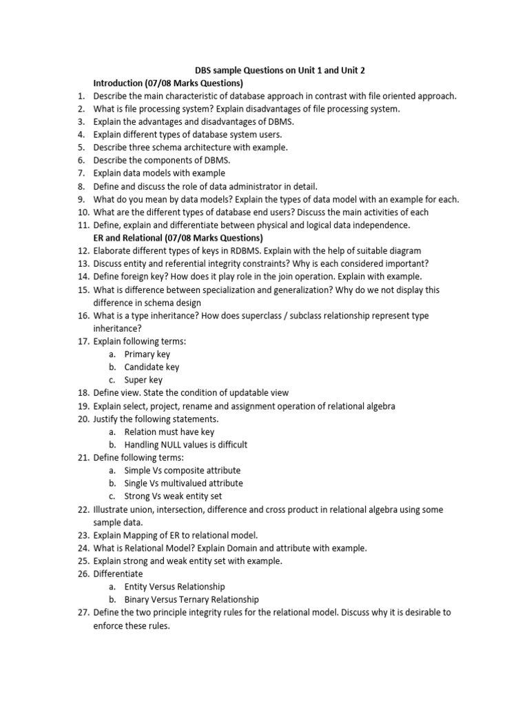 DBS Sample QB | PDF | Relational Model | Relational Database