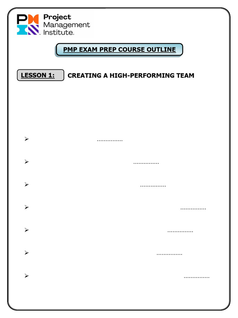 PMP EXAM PREP COURSE OUTLINE | PDF