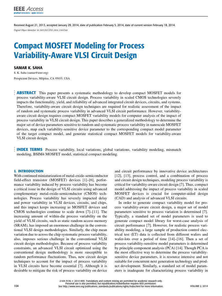 Compact MOSFET Modeling For Process - Saha | PDF