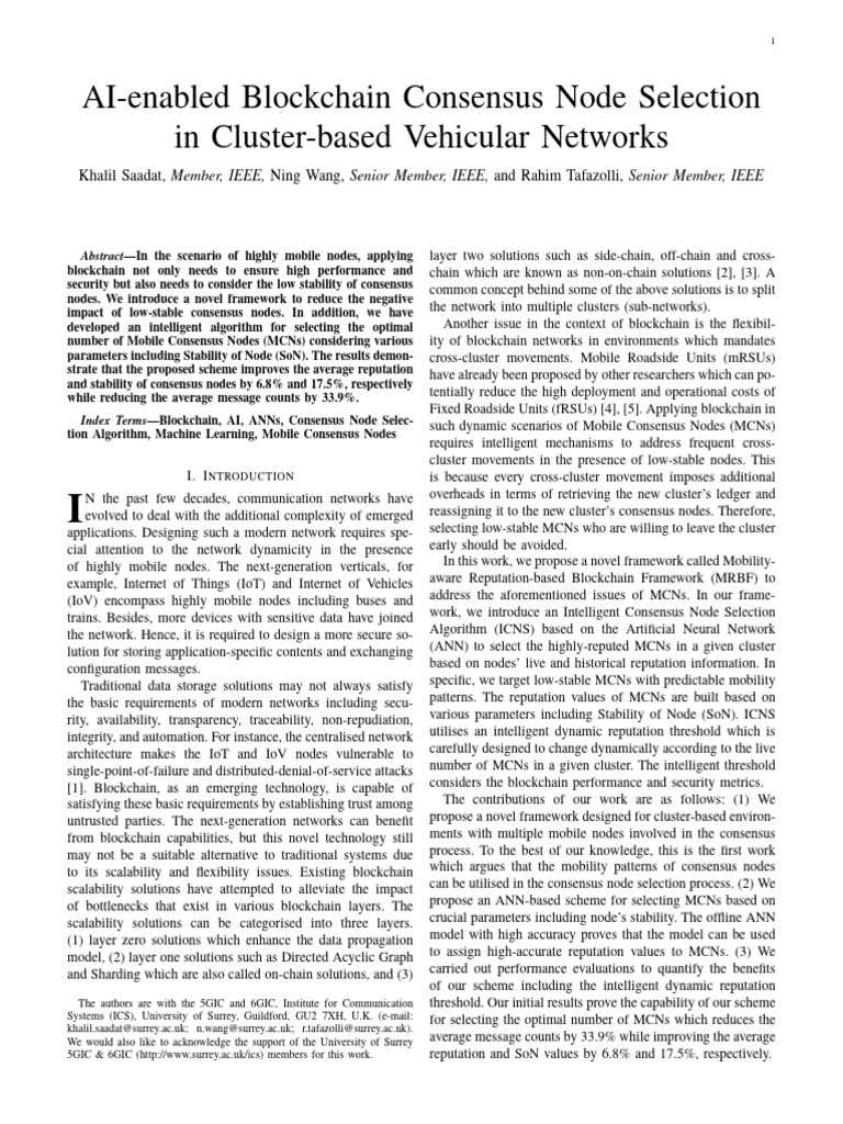 AI-enabled Blockchain Consensus Node Selection in | PDF