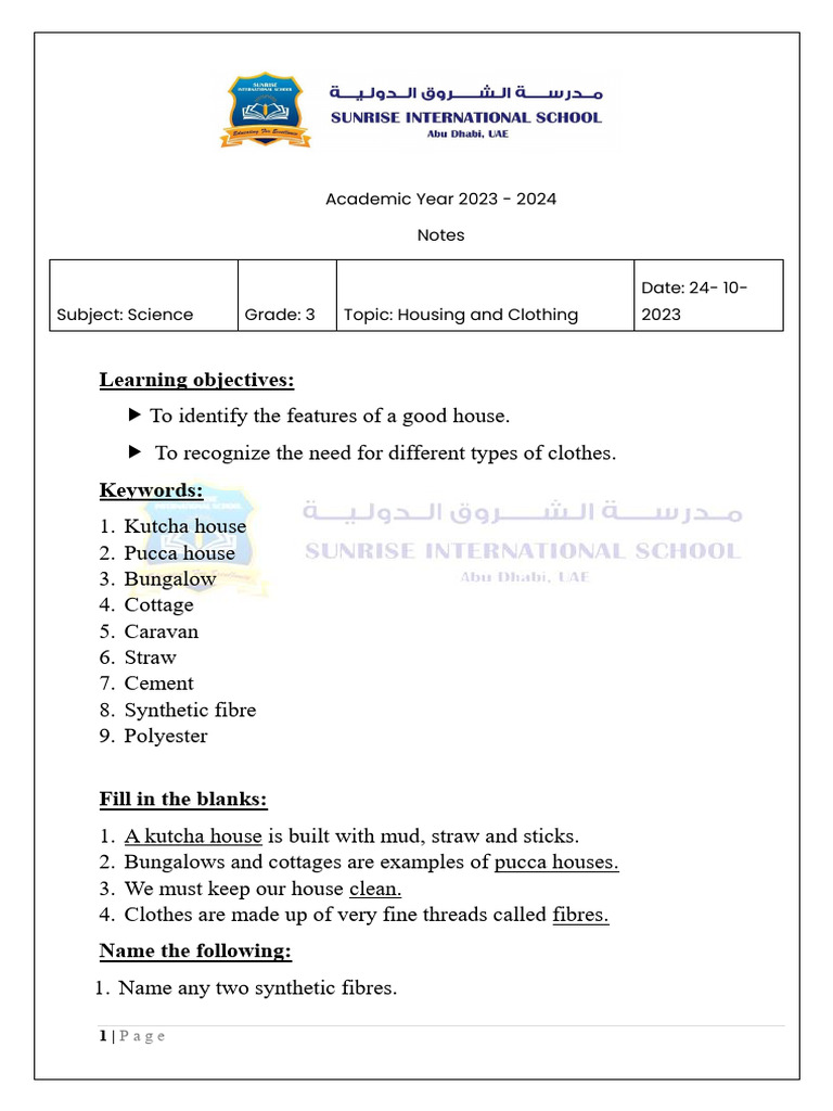 G3 - Housing and Clothing Notes | PDF