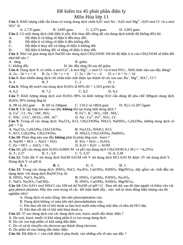 De Kiem Tra Chuong Dien Li Nang Cao Chuan | PDF