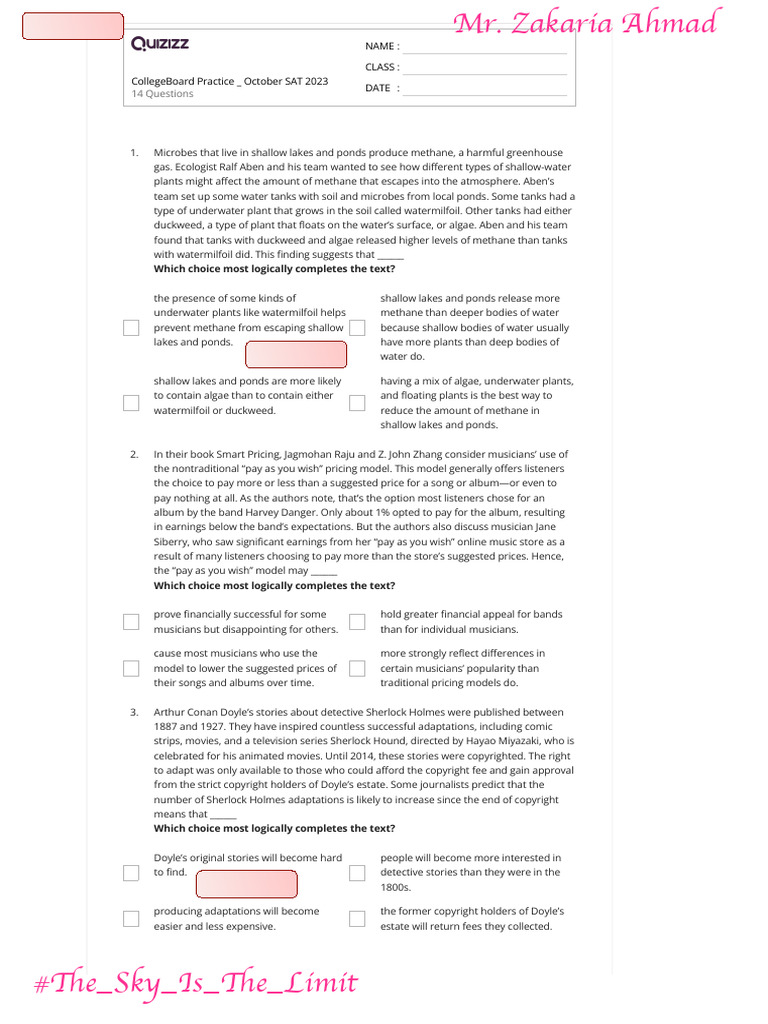 Mr. Zakaria Ahmad-Inference - CollegeBoard SATSuite Question Bank | PDF