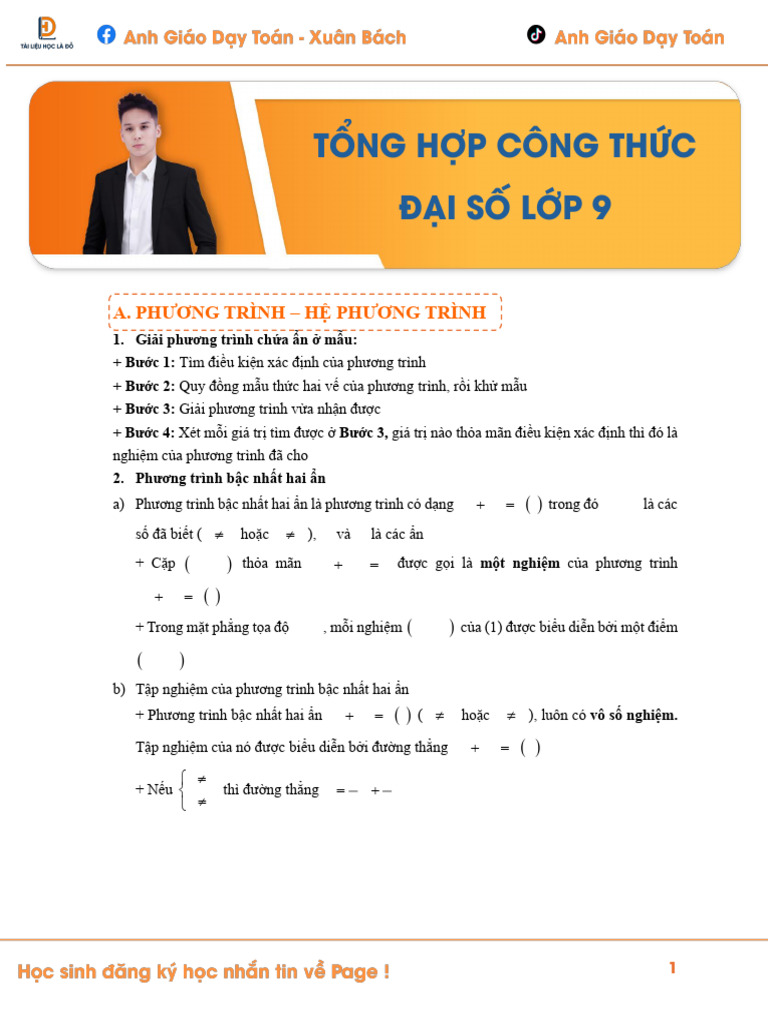 T NG H P Công TH C Toán 9 | PDF