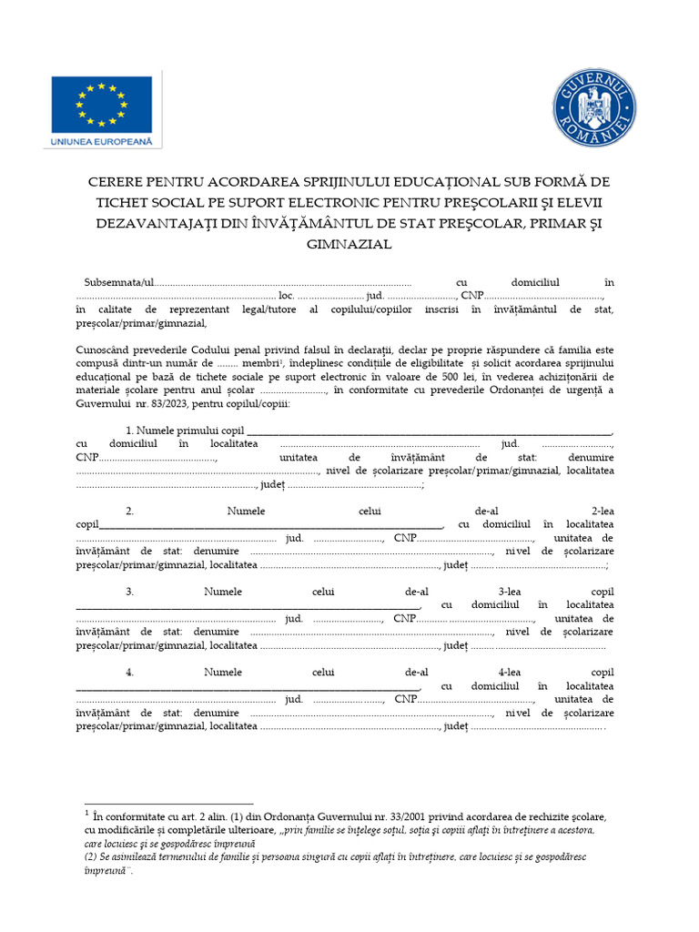 Model-cerere-tichete-sociale-2024-2025 | PDF