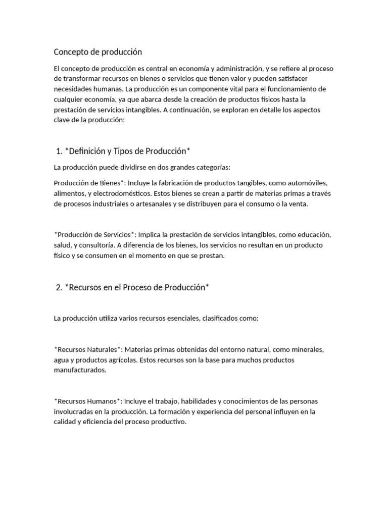 Definición y Concepto de Producción | PDF | Calidad (comercial ...