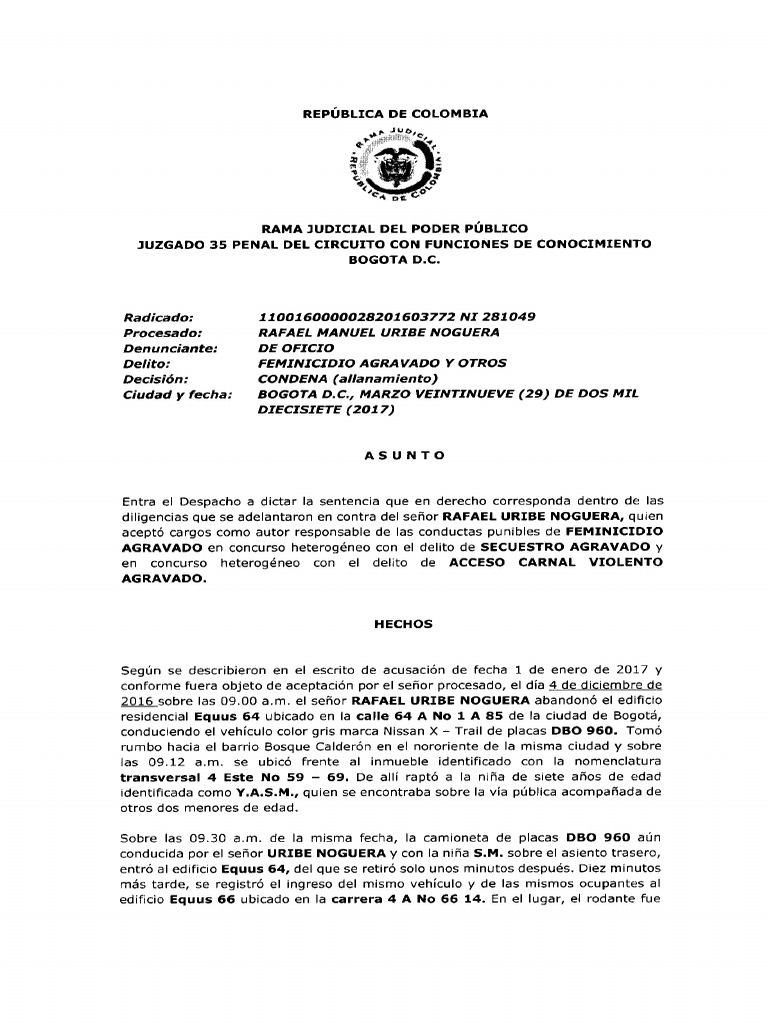 Sentecia Rafael Uribe Noguera Clase 5 | PDF