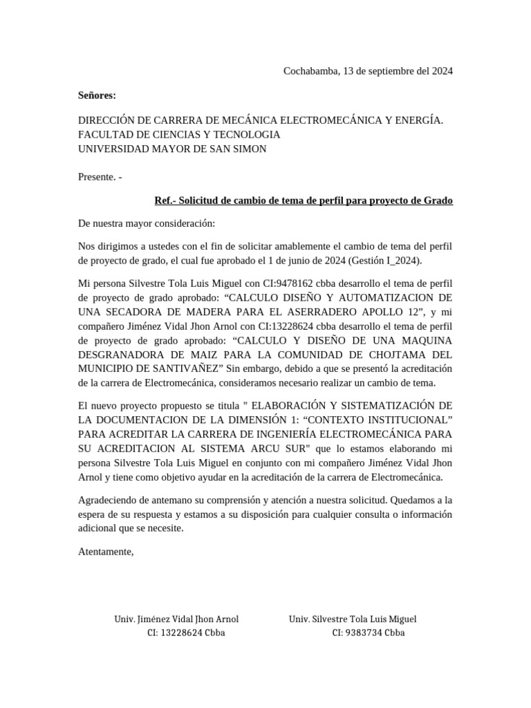 Carta Cambio de tema | PDF Carta Cambio de tema | PDF