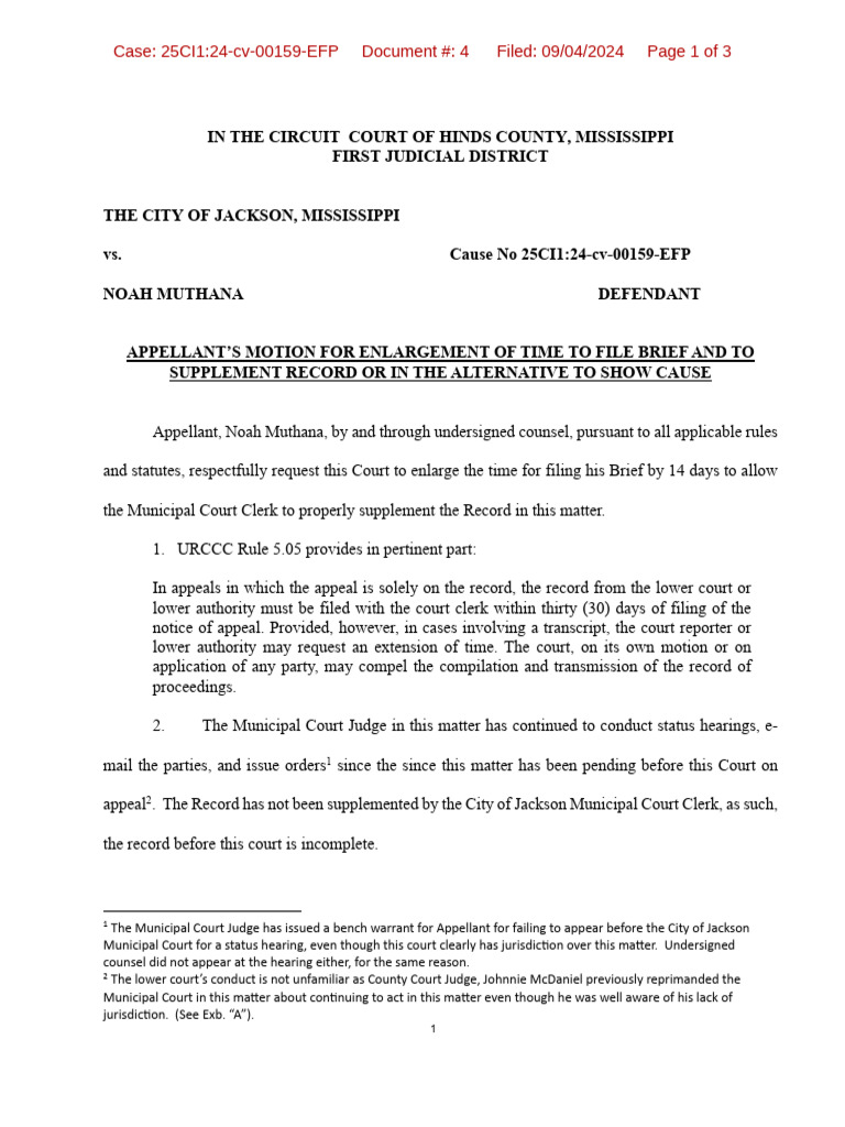 Muthana Motion For More Time | PDF | State Court (United States) | Appeal