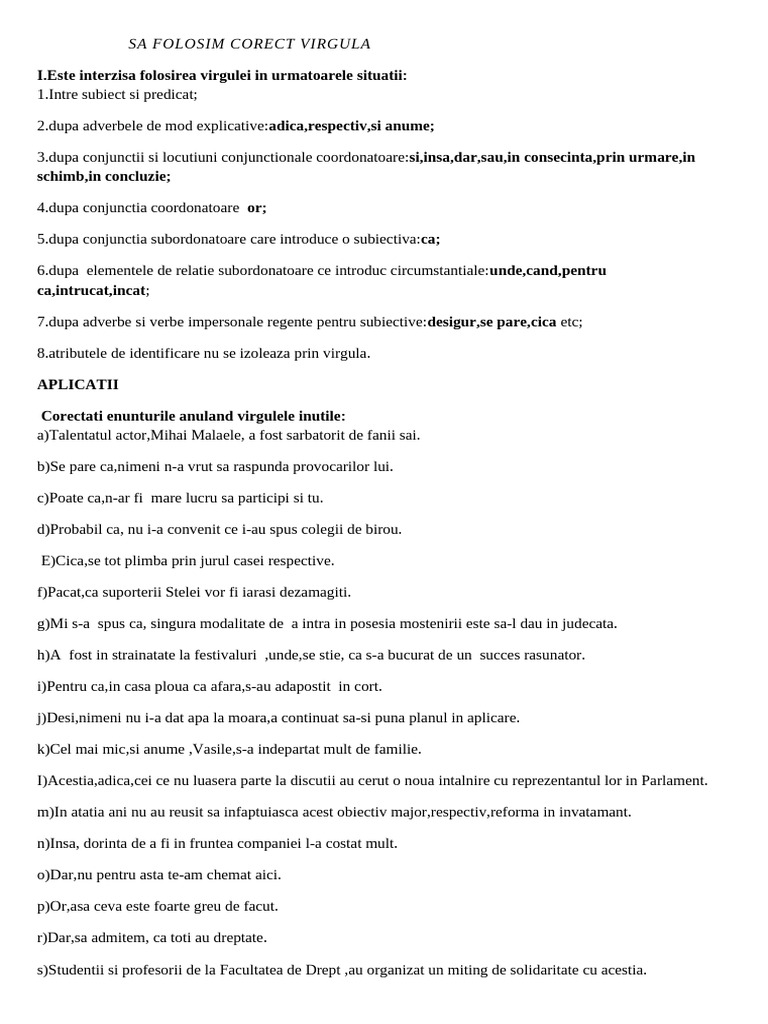 Regulile corecte pentru folosirea virgulei | PDF | Language Arts ...