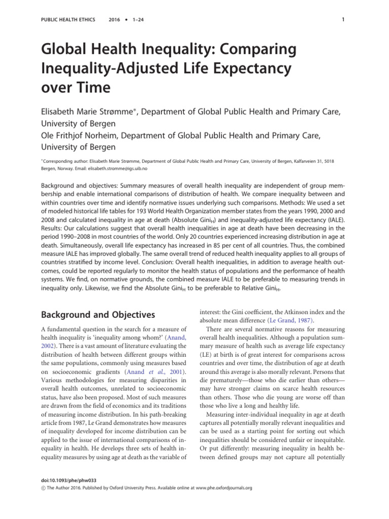 Global Health Inequality: Comparing Inequality-Adjusted Life Expectancy ...