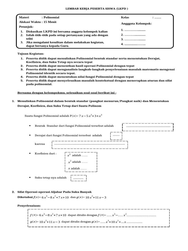 LKPD 1 Polinomial | PDF