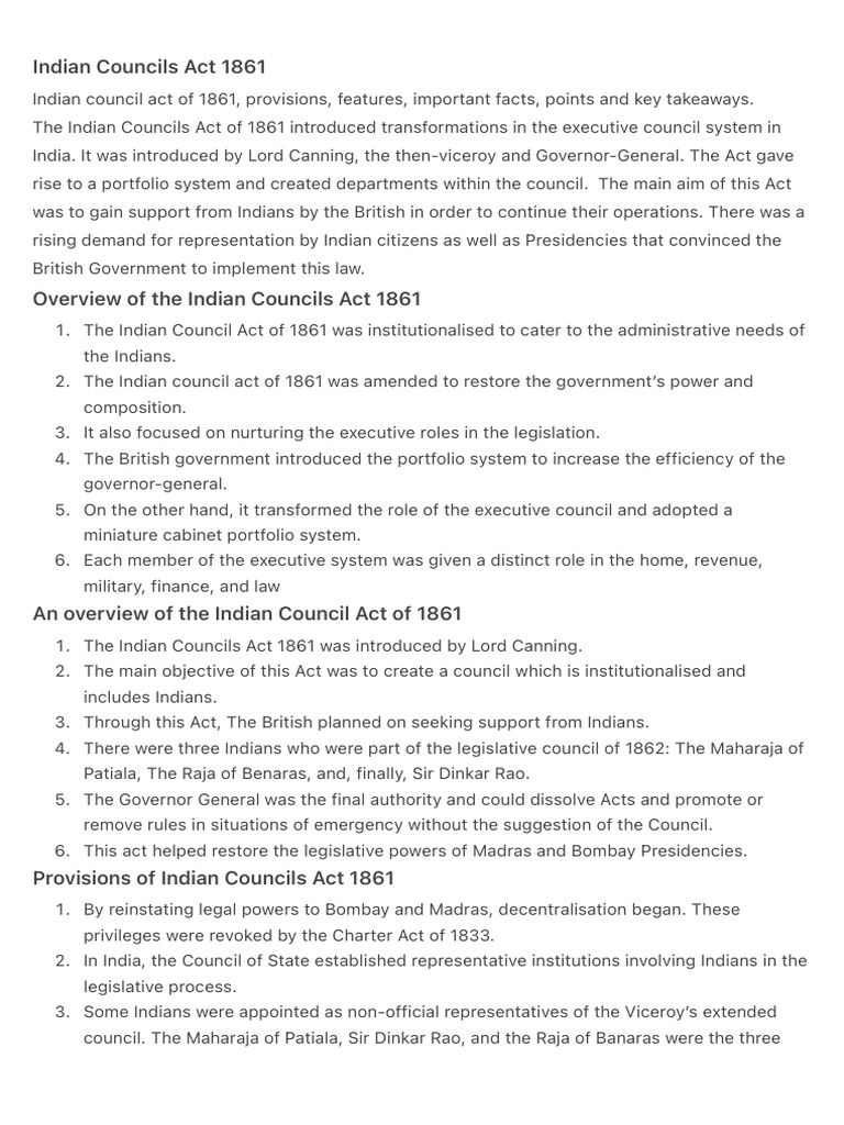 Indian Councils Act 1861 | PDF