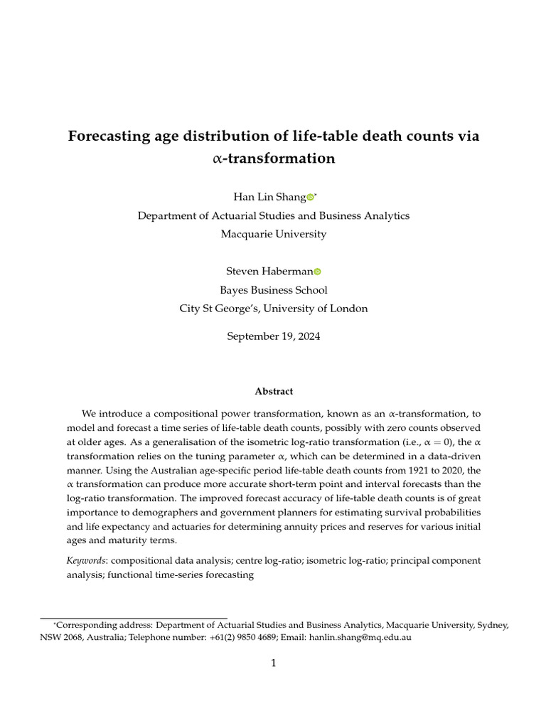 Forecasting Age Distribution of Life-Table Death Counts Via ...