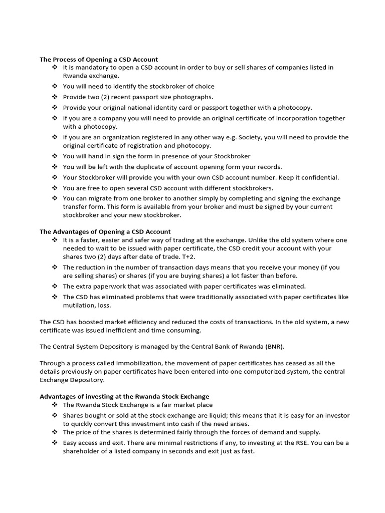 The Process of Opening A CSD Account | PDF