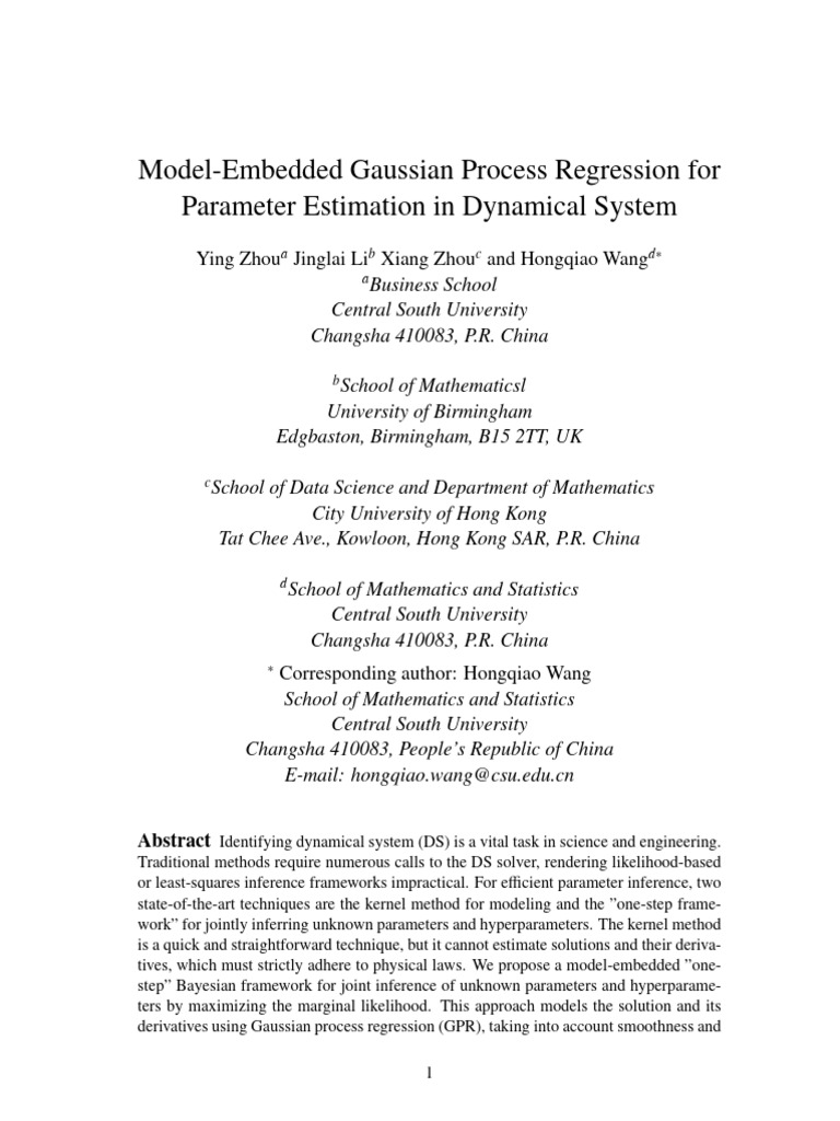 Model-Embedded Gaussian Process Regression For Parameter Estimation in Dynamical System | PDF