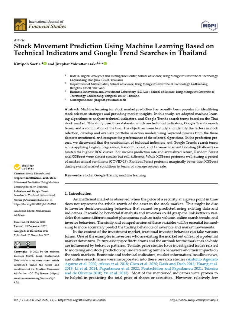 Stock Movement Prediction Using Machine Learning Based On Technical Indicators and Google Trend ...