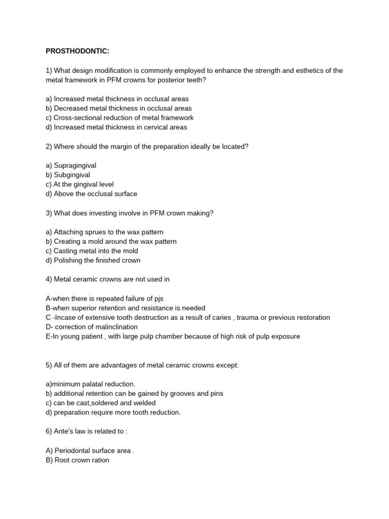 1st Term Prostho BCQs | PDF