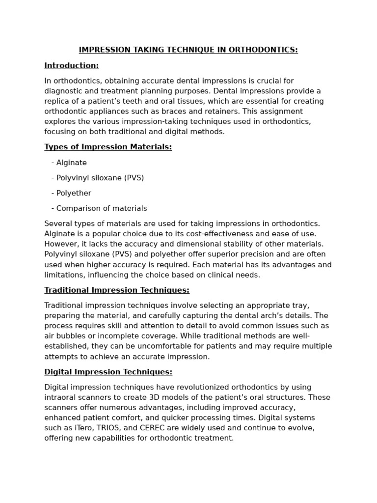 Impression Taking Assignment | PDF
