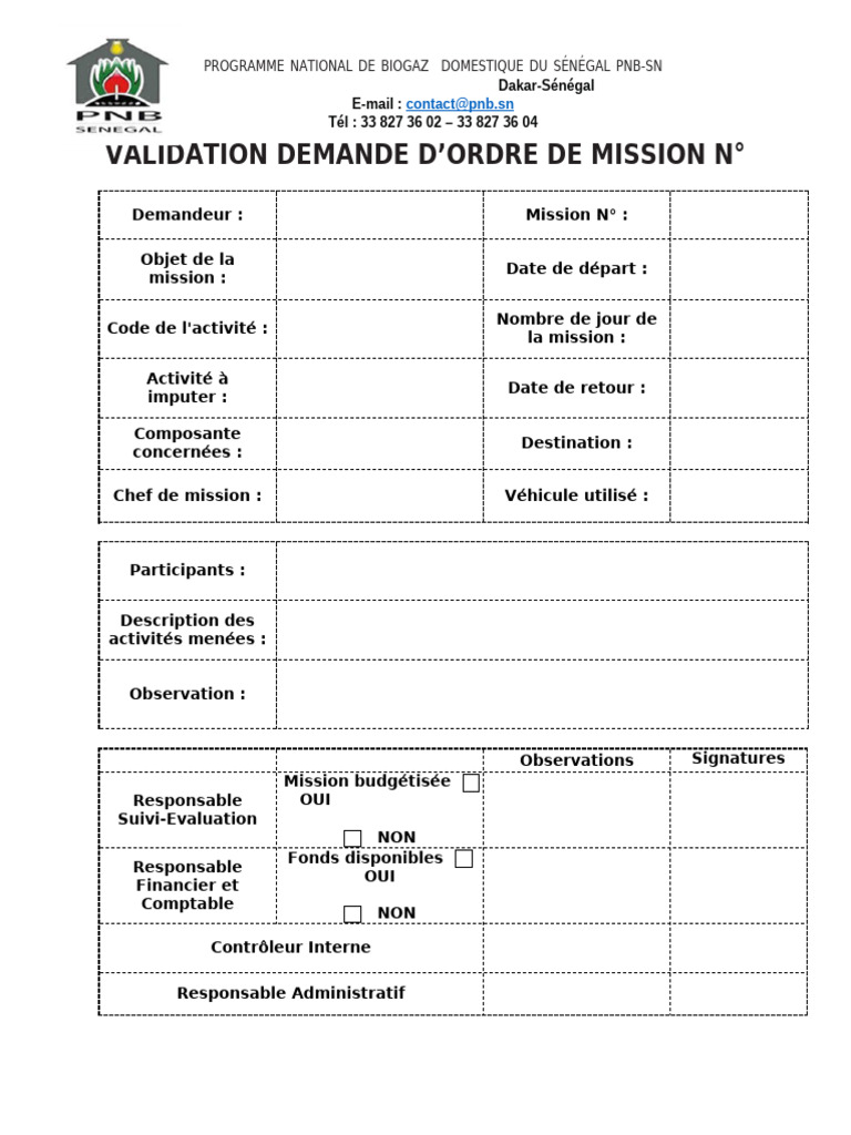 Modèle Validation de Demande D'ordre de Mission | PDF