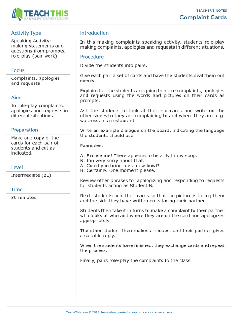 Complaint Cards | PDF