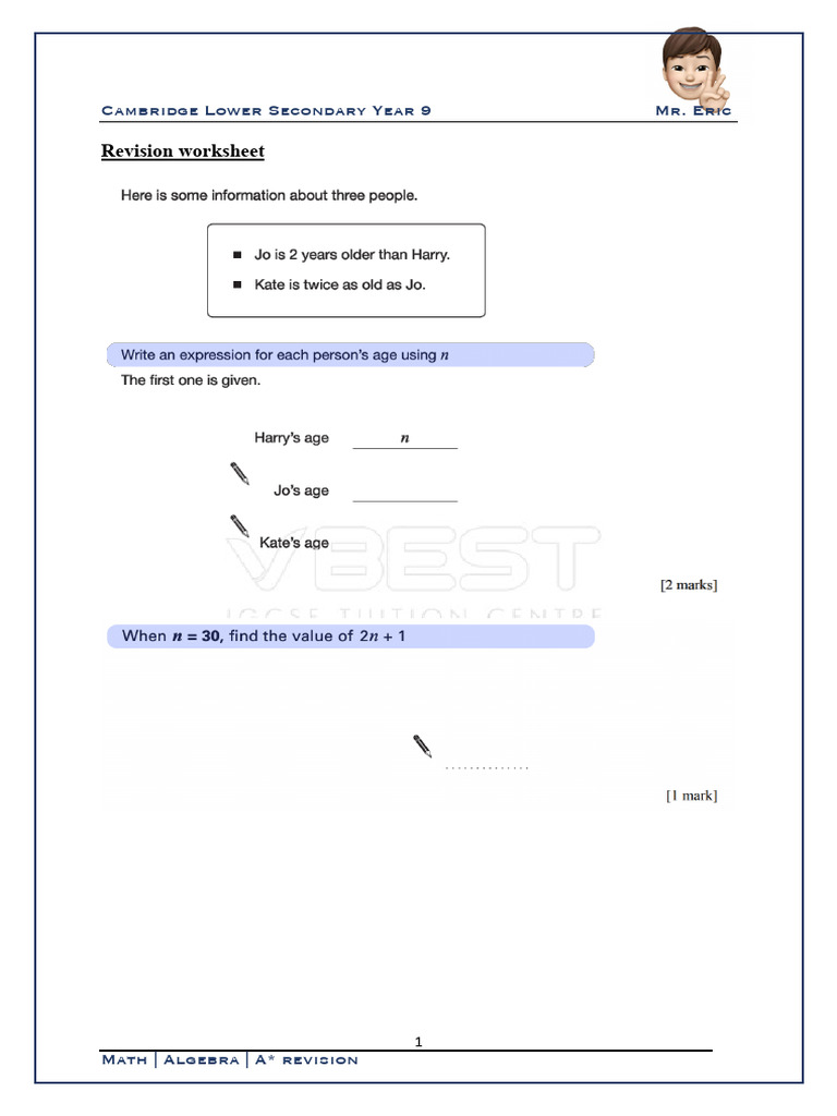 Y9 Algebra Maths revision | PDF