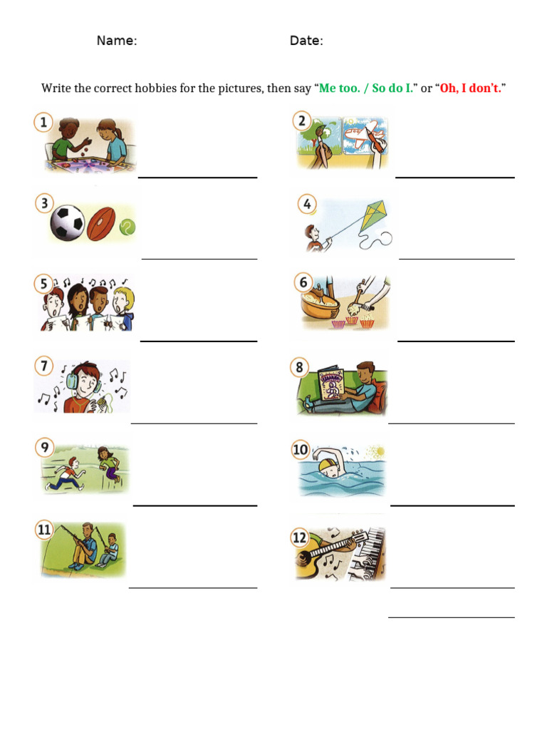 12 Hobbies Homework | PDF