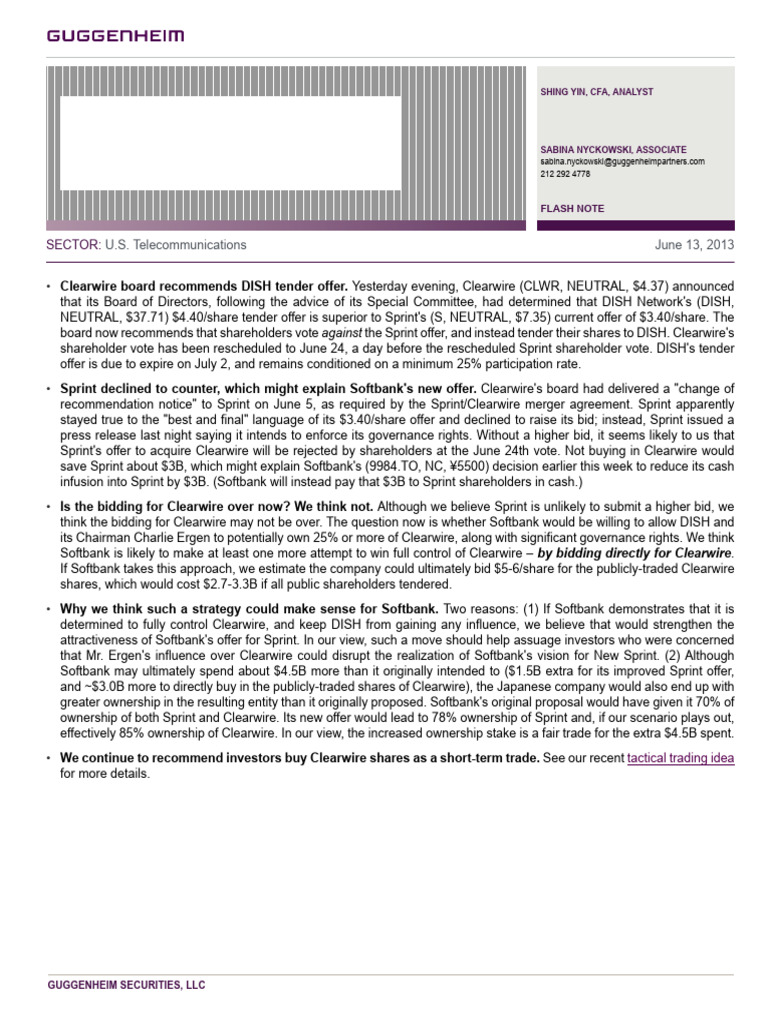 Clearwire Corporation: U.S. Telecommunications June 13, 2013 | PDF