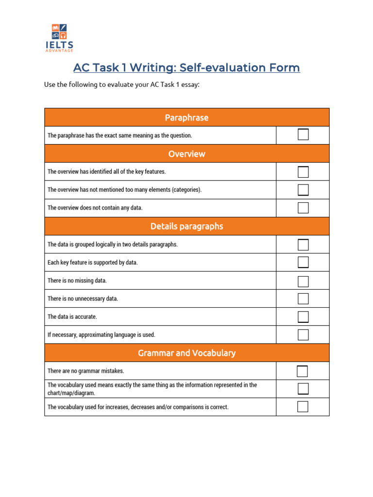 Writing Self-Evaluation Form | PDF