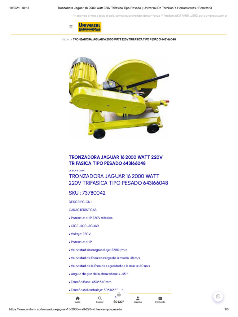 Tronzadora Jaguar 16 2000 Watt 220v Trifasica Tipo Pesado - Universal ...
