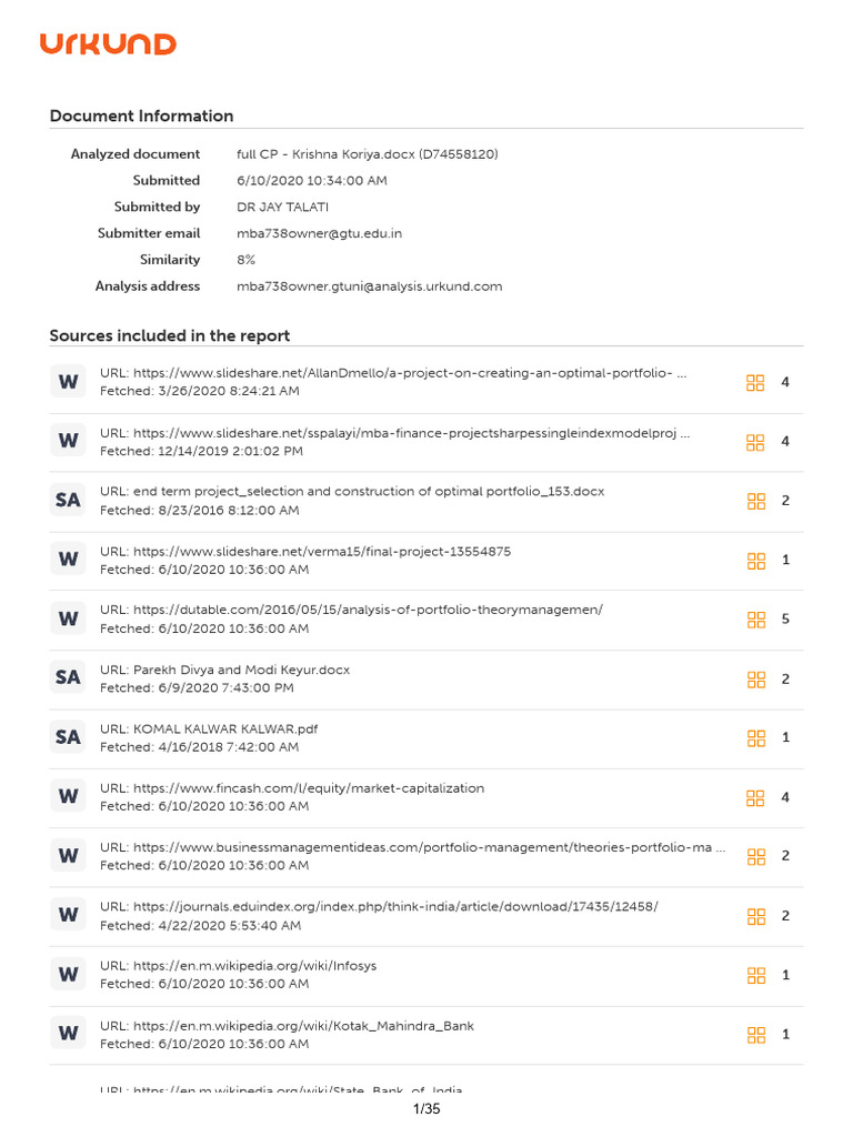 Urkund Report - Full CP - Krishna Koriya - Docx (D74558120) | PDF