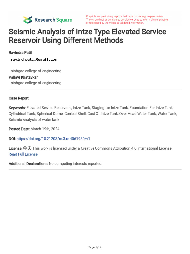 Seismic Analysis of Intze Type Elevated Service Re | PDF | Seismology ...