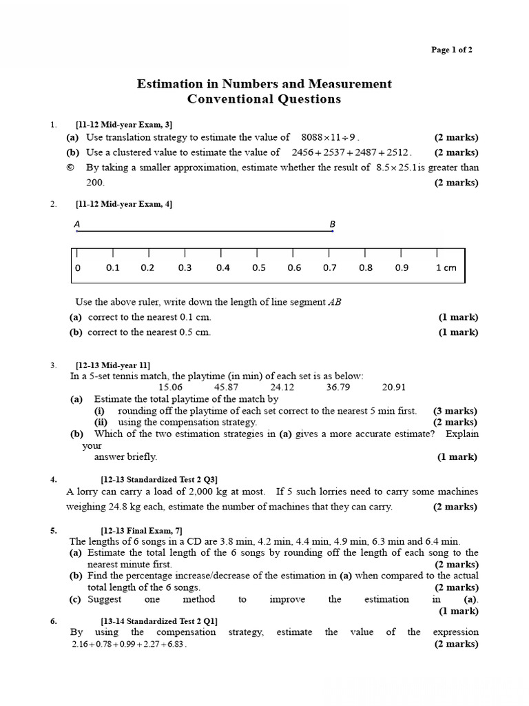 F1_Good Hope School_Estimation in Numbers - Measurement | PDF