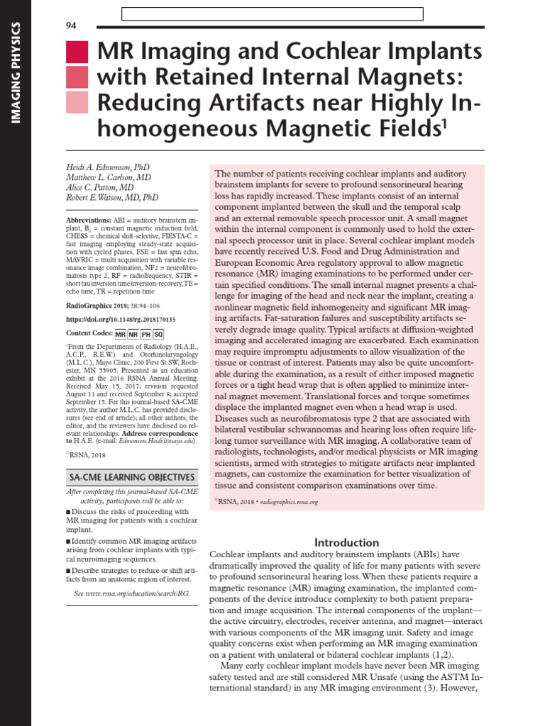 Edmonson Et Al 2018 MR Imaging and Cochlear Implants With Retained ...