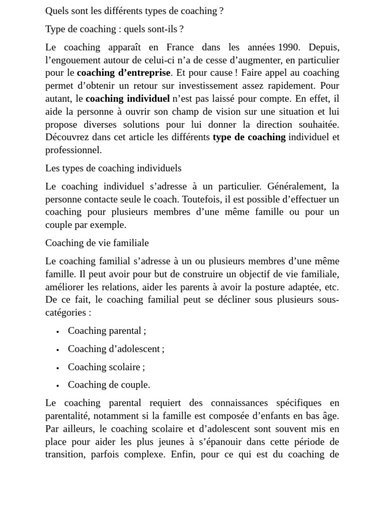 Quels Sont Les Différents Types de Coaching | PDF
