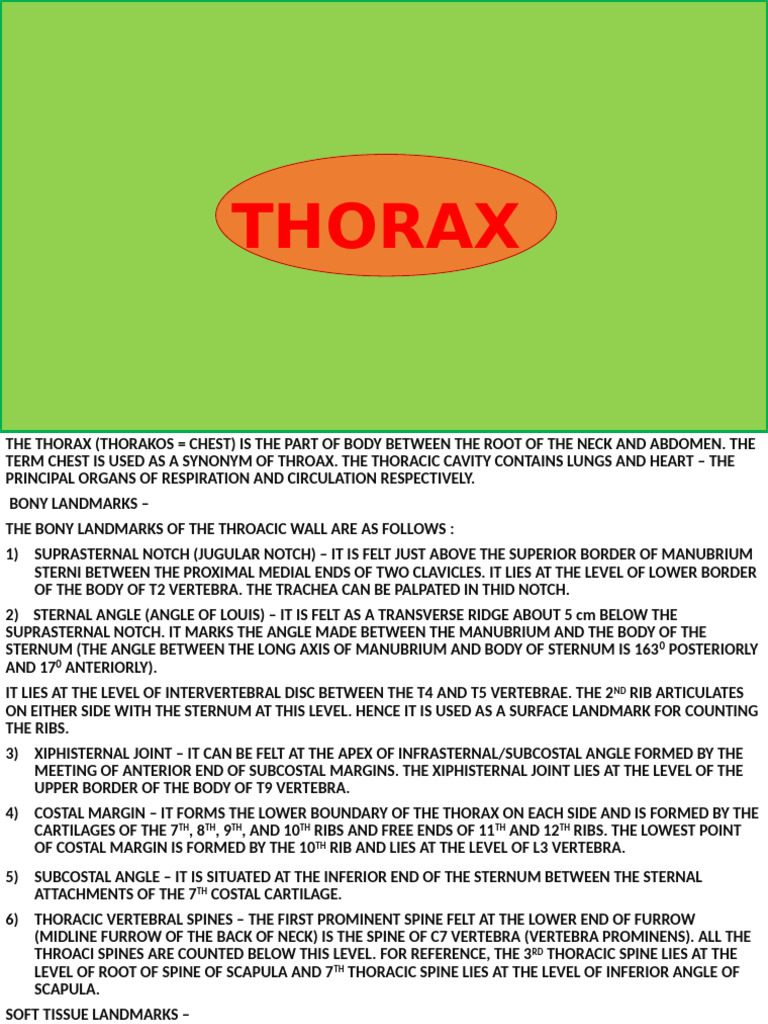 Anatomy of Thorax, Pericardium and Heart | PDF